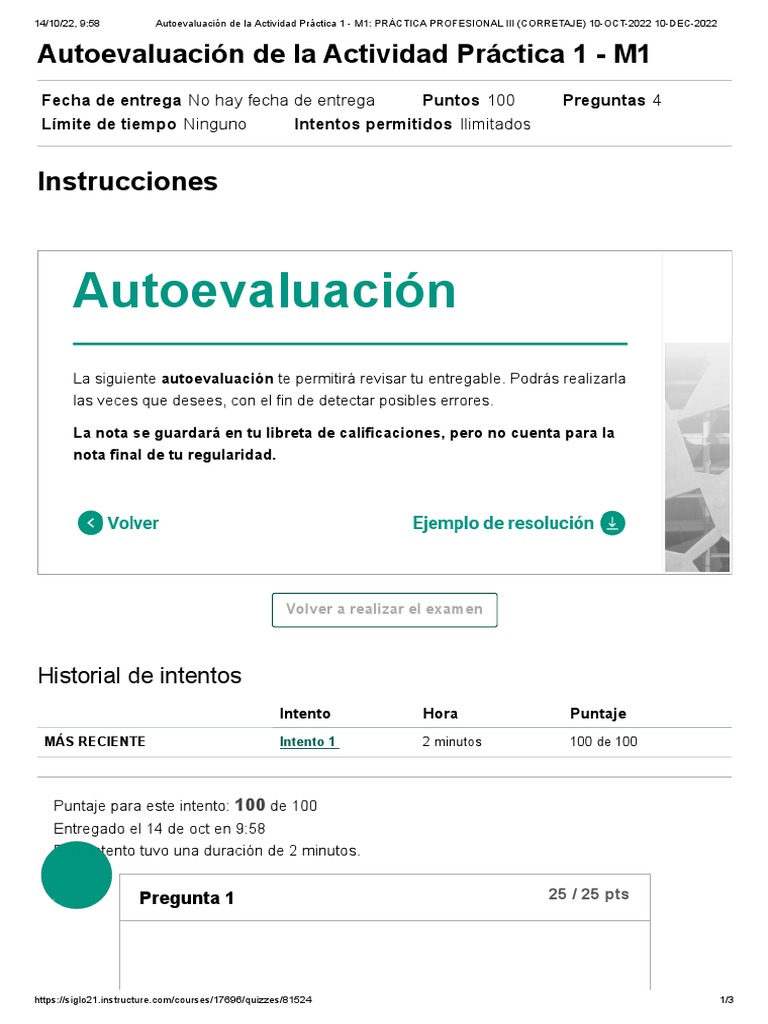 Autoevaluación de La Actividad Práctica 1 - M1 - PRÁCTICA PROFESIONAL III (CORRETAJE) 10-OCT ...