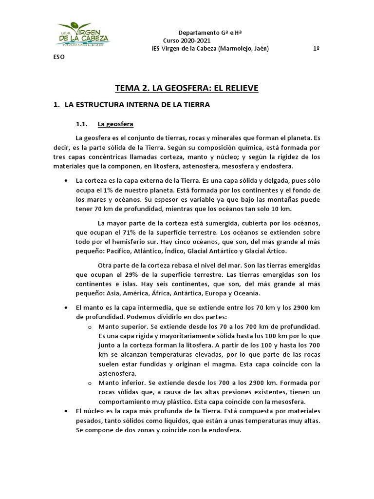 Tema 2. La Geosfera: El Relieve: 1. La Estructura Interna de La Tierra | PDF | Temblores | Volcán