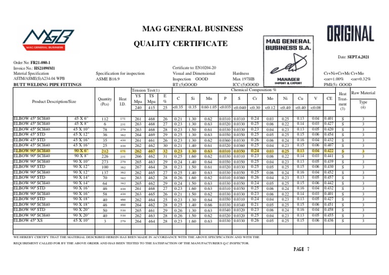 Certificado de Calidad FR21-080-1-7 | PDF | Mechanical Engineering