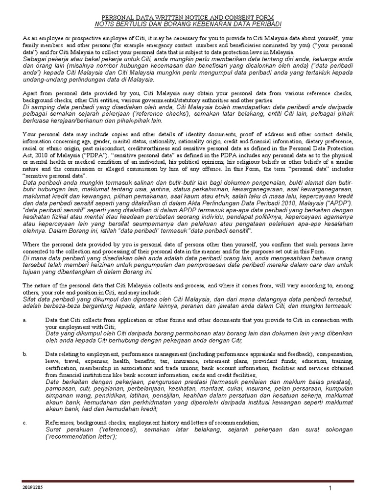 PDPA Consent Form for Employees | PDF | Citigroup | Internet