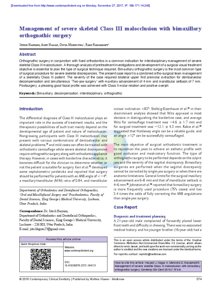 Management Of Severe Skeletal Class Iii Malocclusi Pdf Orthodontics