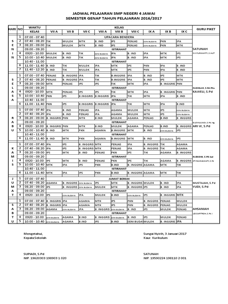 Jadwal Mapel | PDF