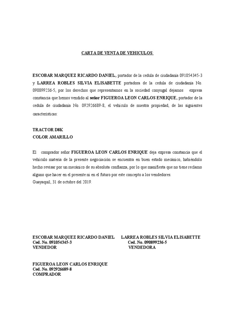 Carta de Venta Moto | PDF