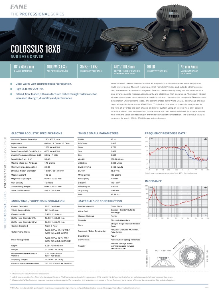 Fane Colossus 18XB DS240316 | PDF | Inductor | Electromagnetism