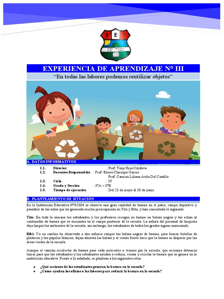 Experiencia de Aprendizaje III | PDF | Residuos | Información