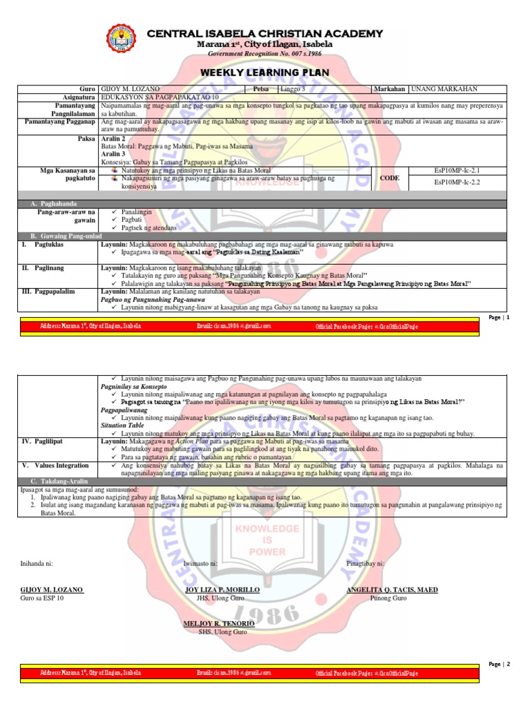 ESP 10 Weeks 3-4 LP | PDF