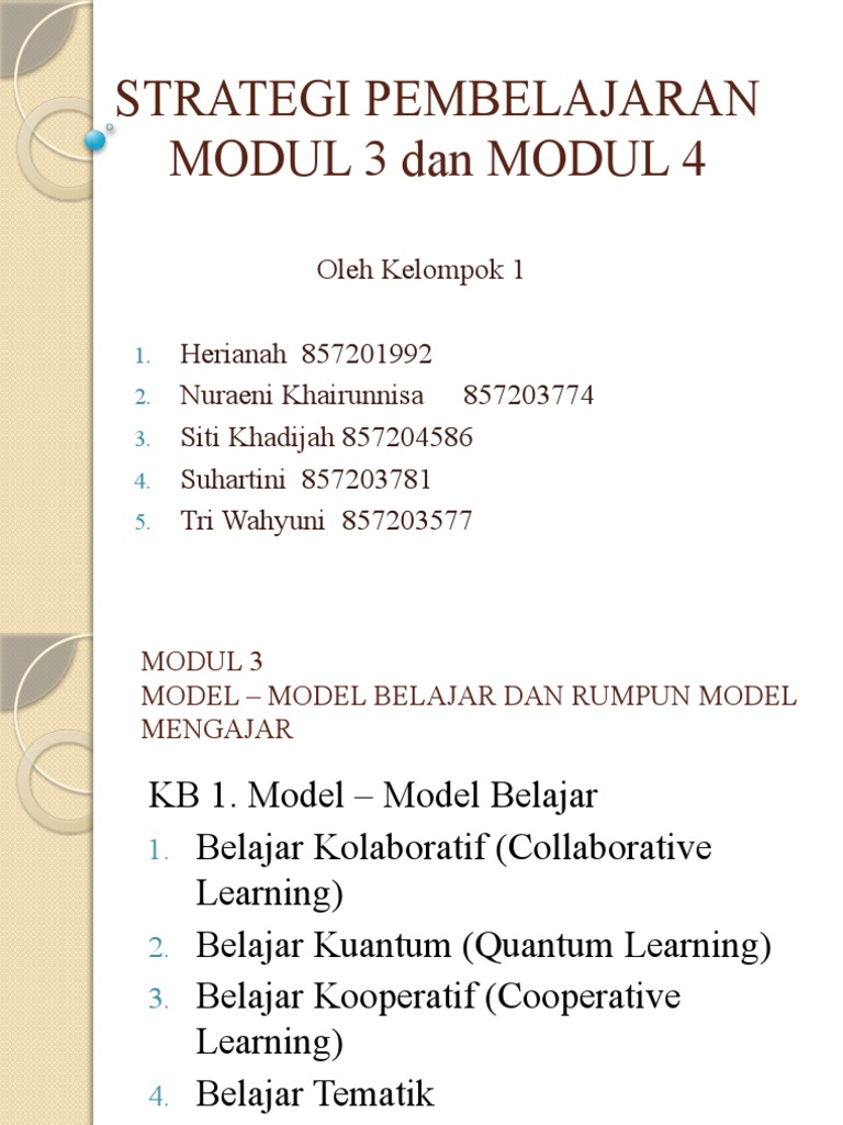Strategi Pembelajaran Modul 3 Dan Modul 4 (Kelompok 1) | PDF
