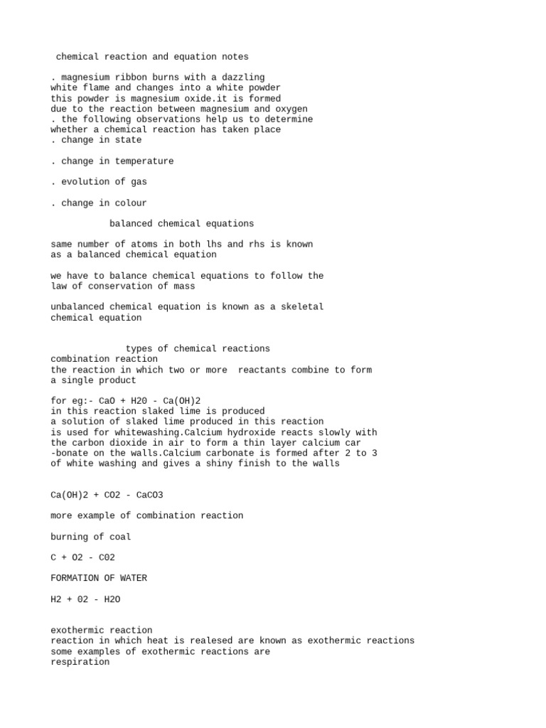 Chemical Reactions and Equations Notes | PDF | Chemical Reactions | Copper
