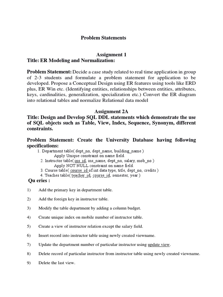 Assign 2 Problem Statements | PDF | Relational Database | Database Index
