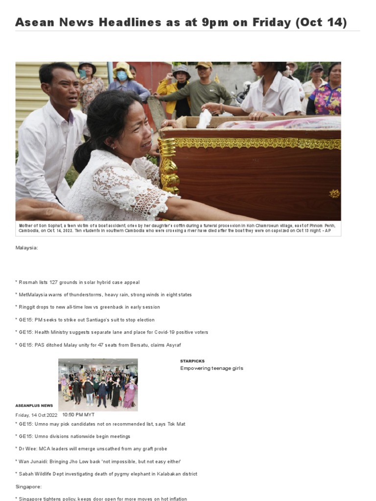 Asean News Headlines As at 9pm On Friday | PDF | Singapore | World Politics