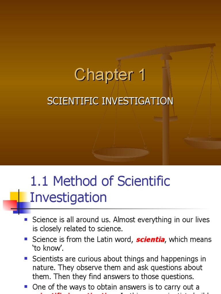 Chapter 1 Scientific Investigation | PDF | Experiment | Scientific Method