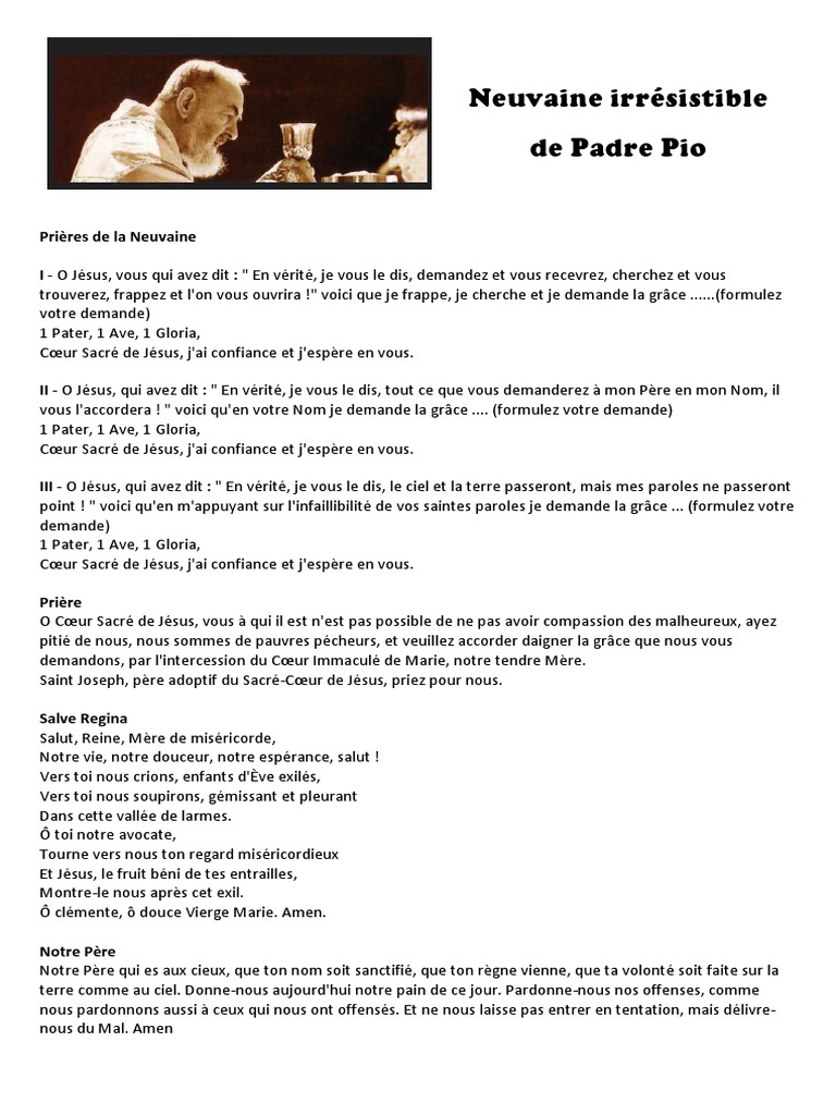 Neuvaine Irrésistible Au Padre Pio | PDF