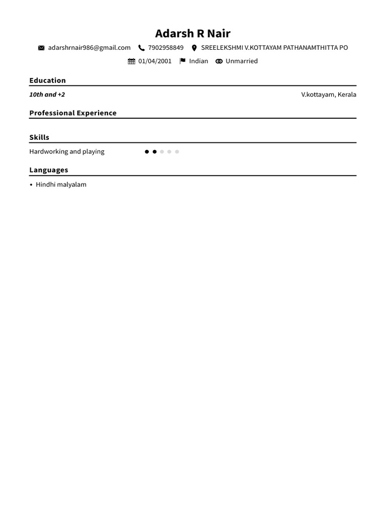 Adarsh - R Nair - Resume - 11-10-2022-23-43-51 | PDF