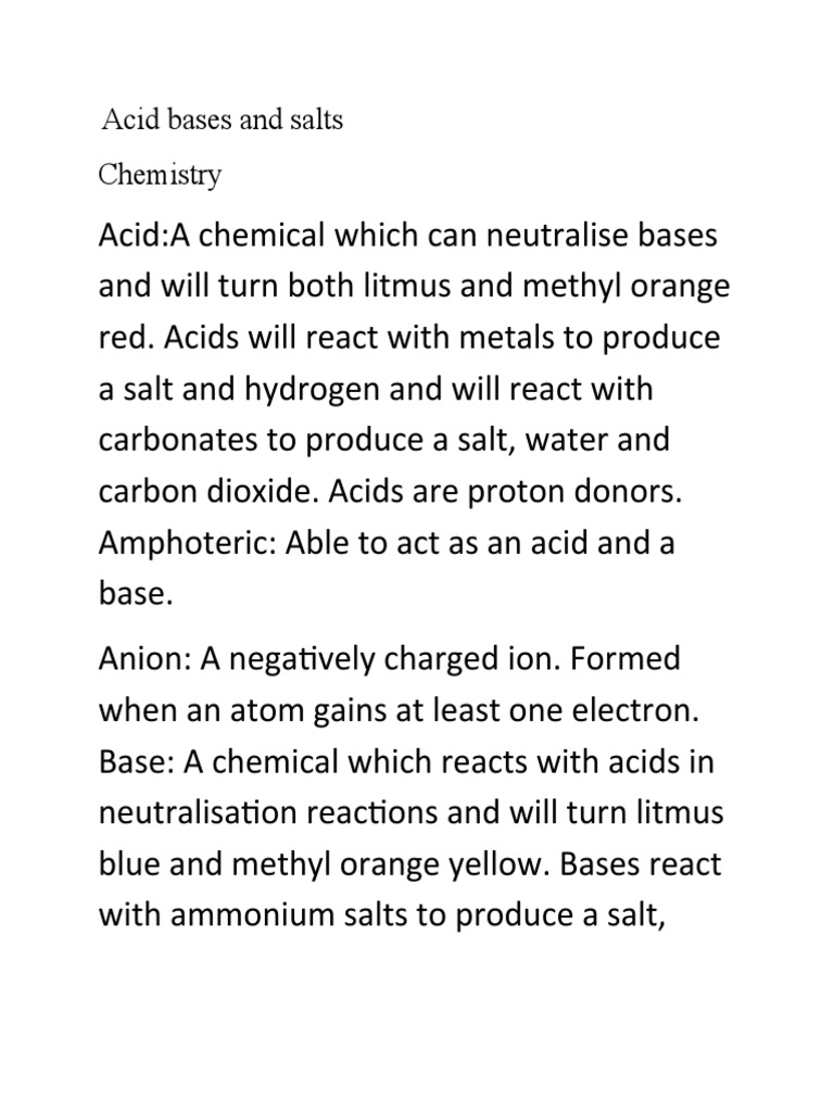 Acid Bases and Salts | PDF | Acid | Salt (Chemistry)