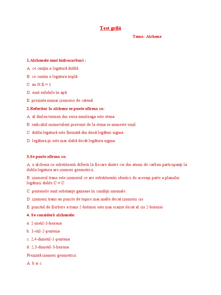 Test Grila Alchene | PDF