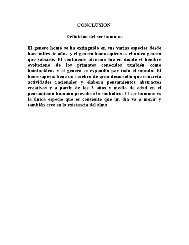 Conclusion de Definicion Del Ser Humano | PDF | Ciencias sociales