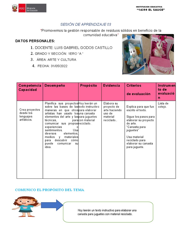 SESIÓN DE APRENDIZAJE 3 Arte | PDF | Evaluación | Modificación de comportamiento