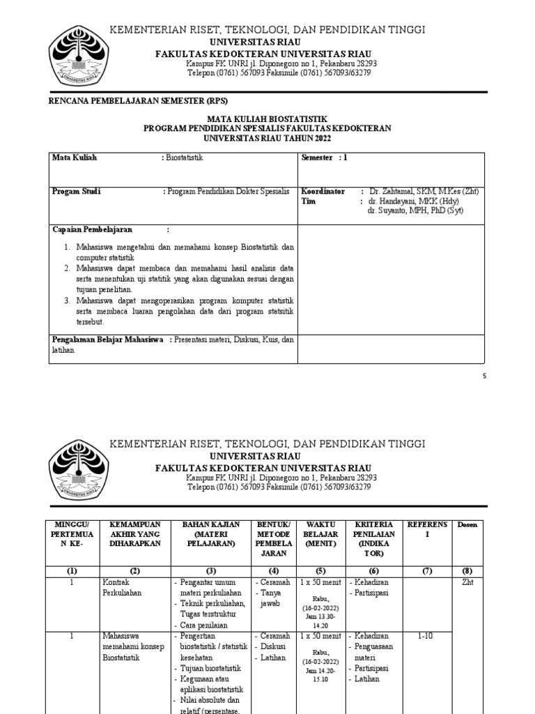 1a. Silabus Statistik PPDS 2022 | PDF | Komputer