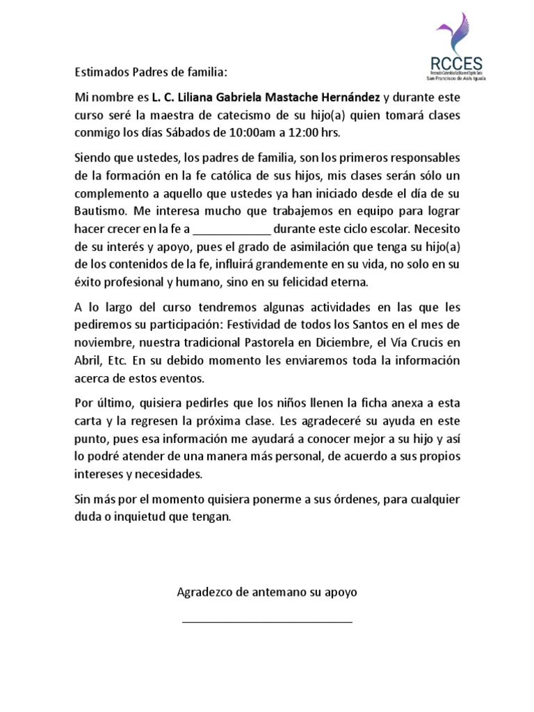 Carta Padres de Familia | PDF