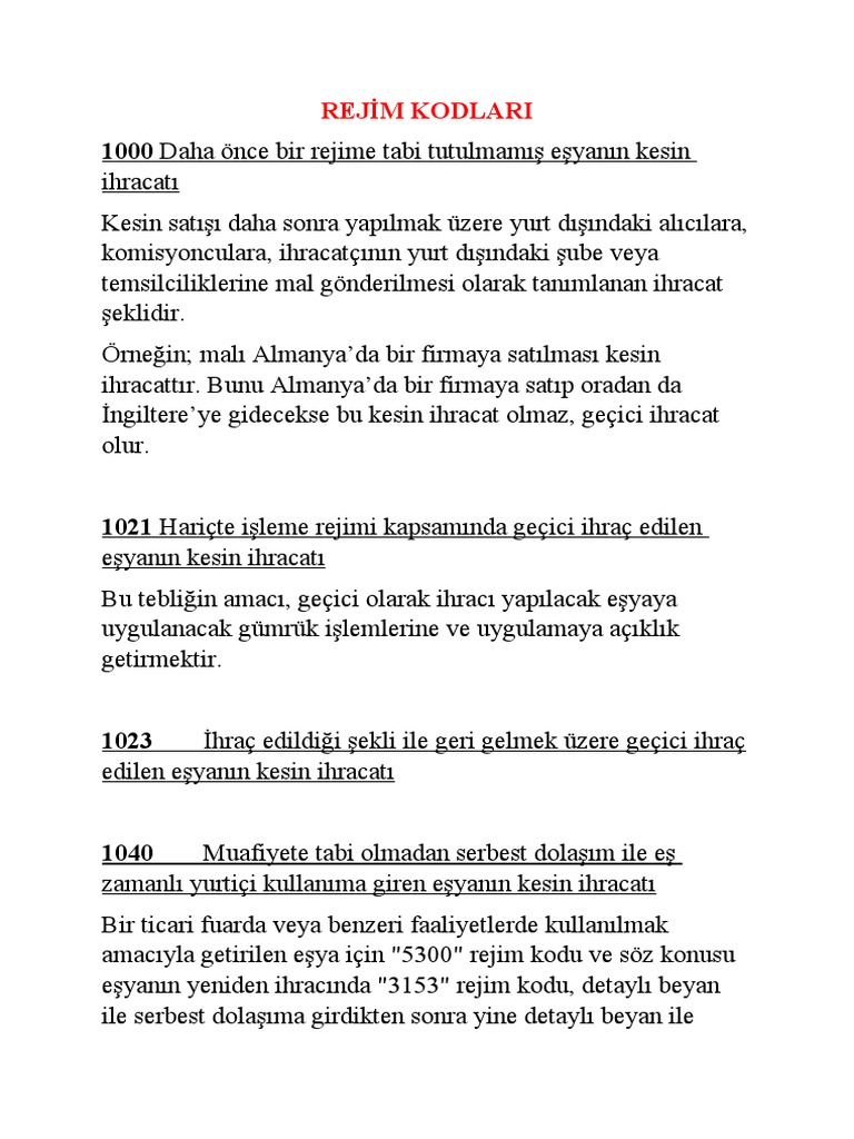REJİM KODLARI | PDF