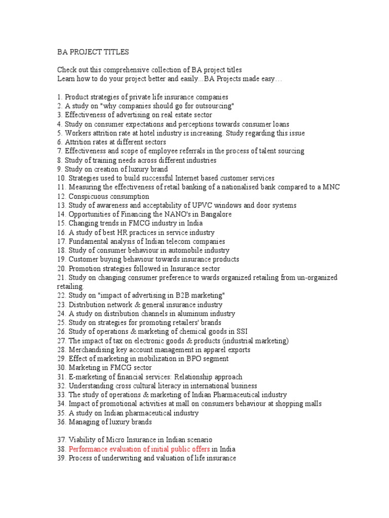 Ba Project Titles | PDF | Consumer Behaviour | Retail