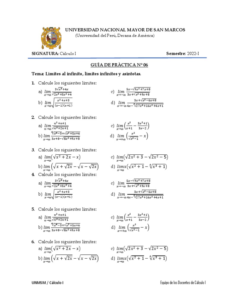 Guia de Practica N6 Calculo I 2022-1 | PDF