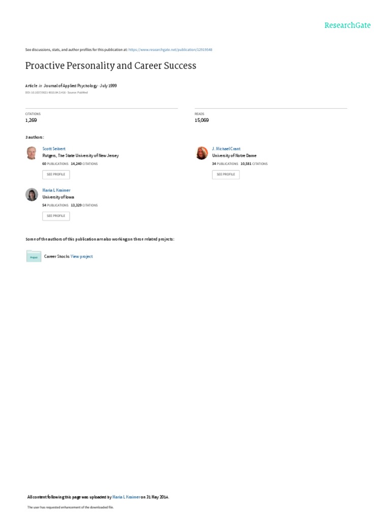 Proactive Personality and Career Success | PDF