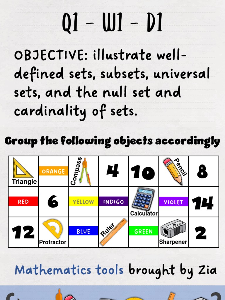 OBJECTIVE: Illustrate Well-Defined Sets, Subsets, Universal Sets, and The Null Set and ...