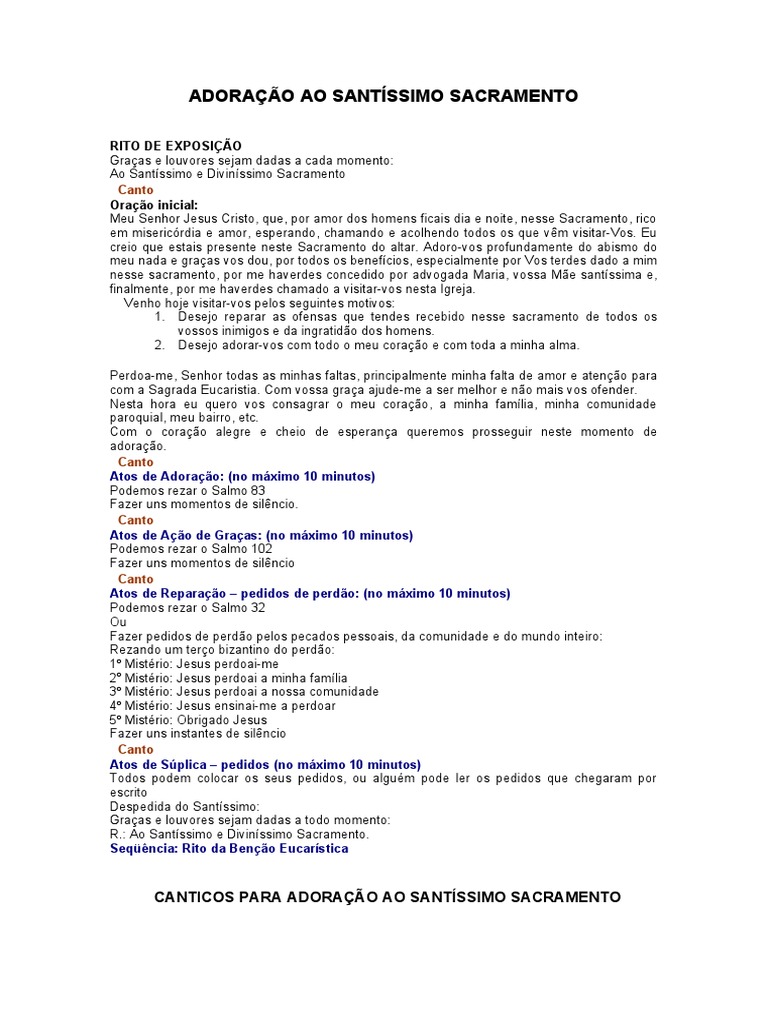 Adoração Ao Santíssimo Sacramento | PDF | Oração | Eucaristia