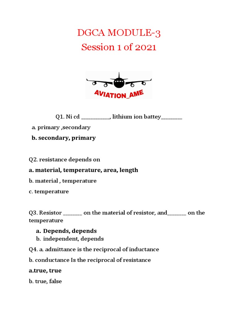 DGCA MODULE 3 Session 1 of 2021 | Download Free PDF | Electric Motor ...