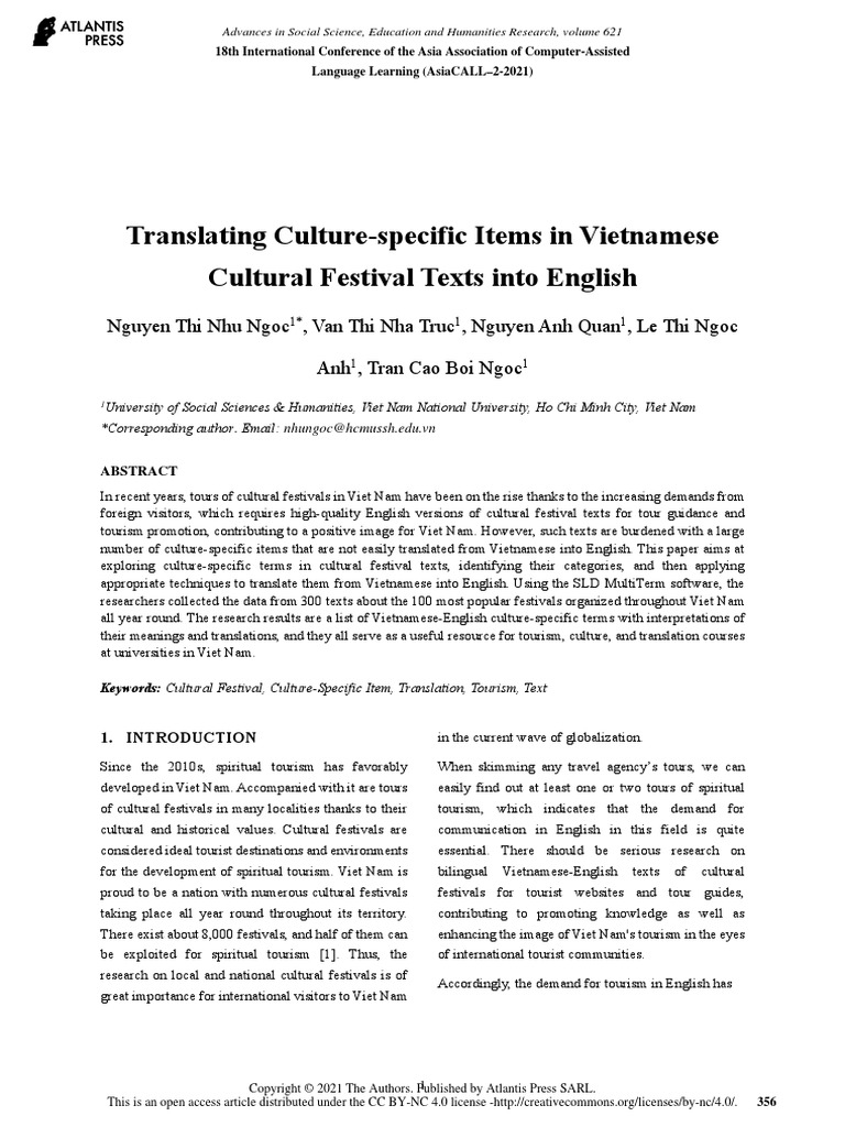 Translating Culture-Specific Items in Vietnamese C | PDF