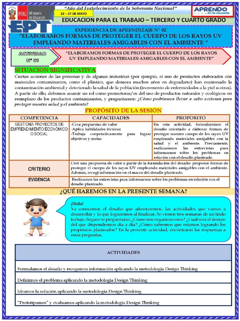Experiencia de Aprendizaje 03 - Actividad 01 - 3ero y 4to Grado - Ept - 2022 - 2022 | PDF