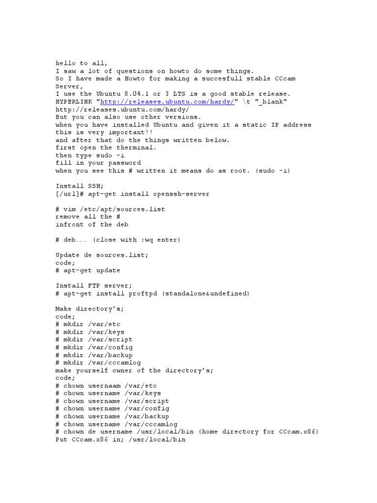 A Guide to Configuring a Stable CCcam Server on Ubuntu Linux | PDF ...