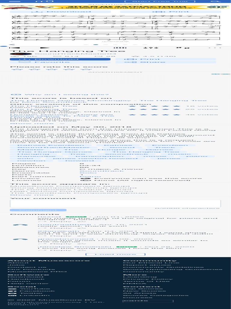 The Hanging Tree Sheet Music For Piano (Solo) | PDF | Performing Arts