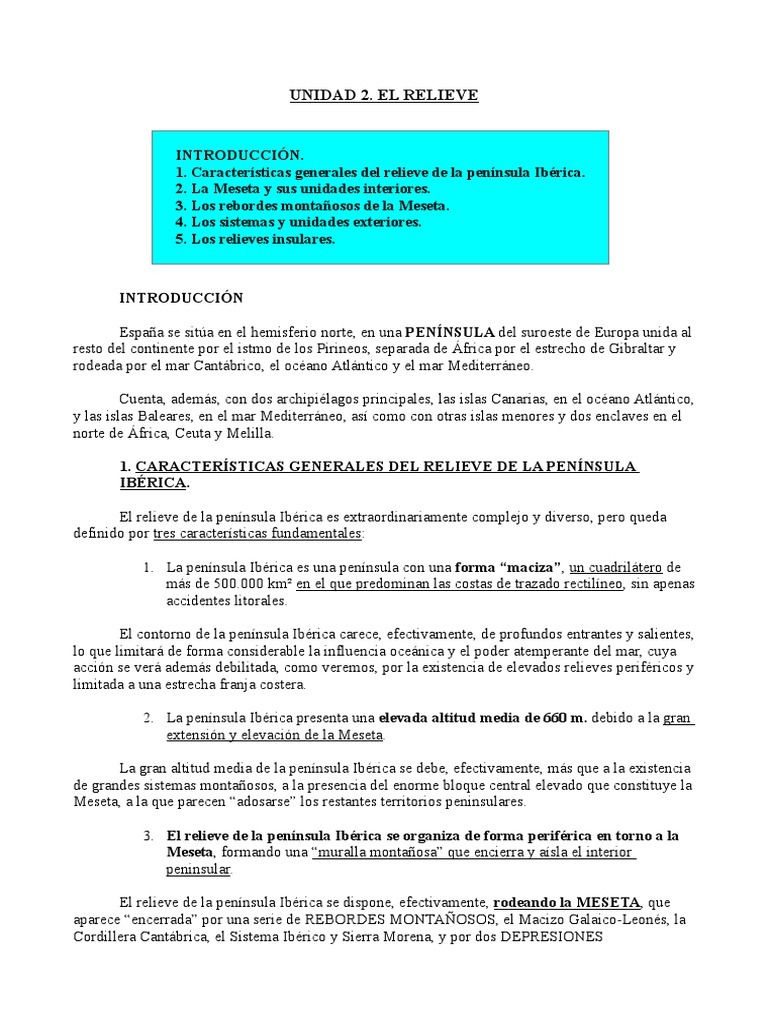 Unidad 2. El Relieve. | PDF | Ciencias de la Tierra | Divisiones ...