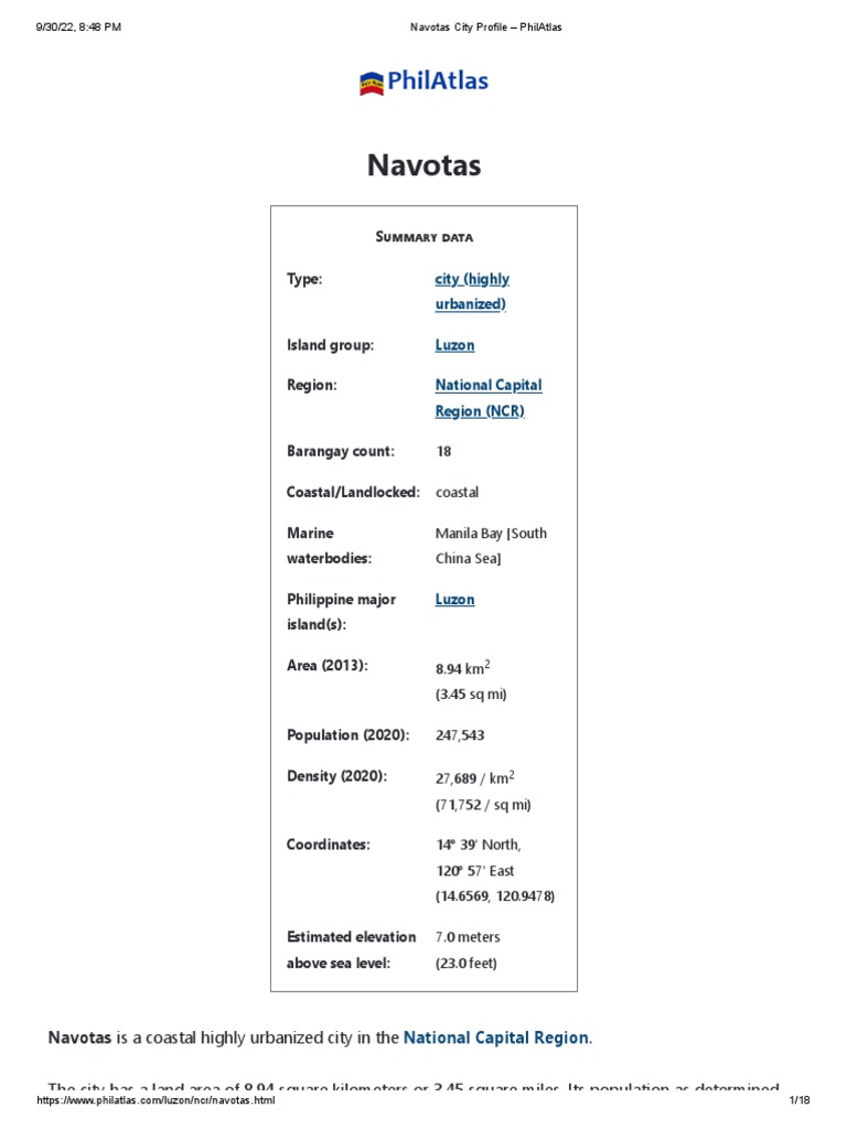 Navotas City Profile - PhilAtlas | PDF | Taxes | Economies