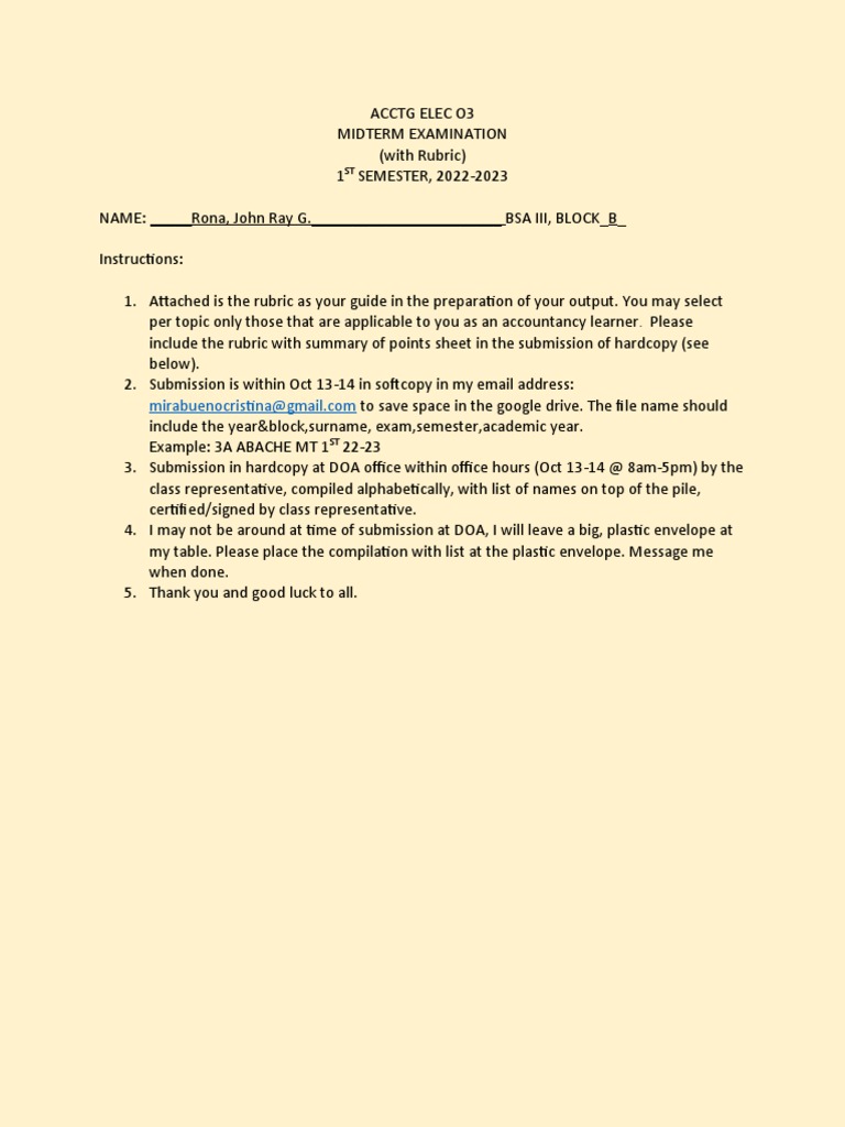 Midterm Examination Pmta 1ST 22.23 | PDF | Teaching Method | Learning