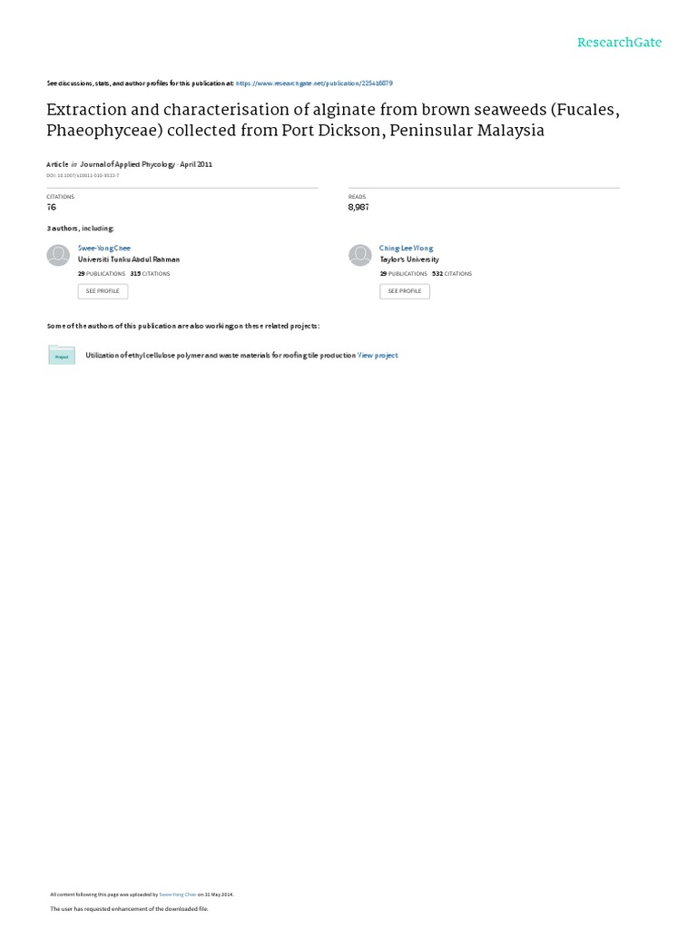 Extraction and Characterisation of Alginate From Brown | PDF | Sodium ...