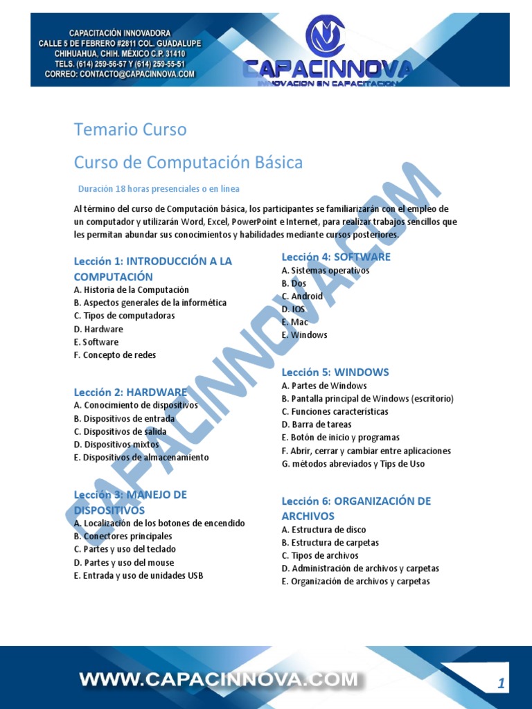 Temario Computacion Basica - Capacinnova | PDF | Archivo de computadora ...