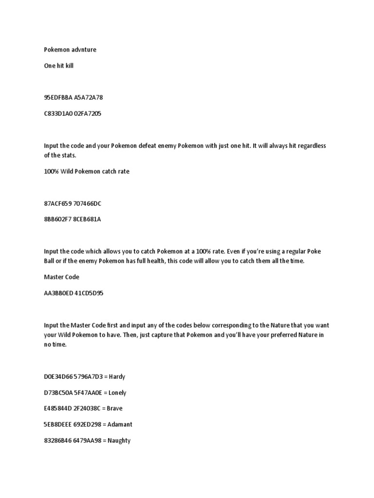 Pokemon Cheat Codes Guide | PDF
