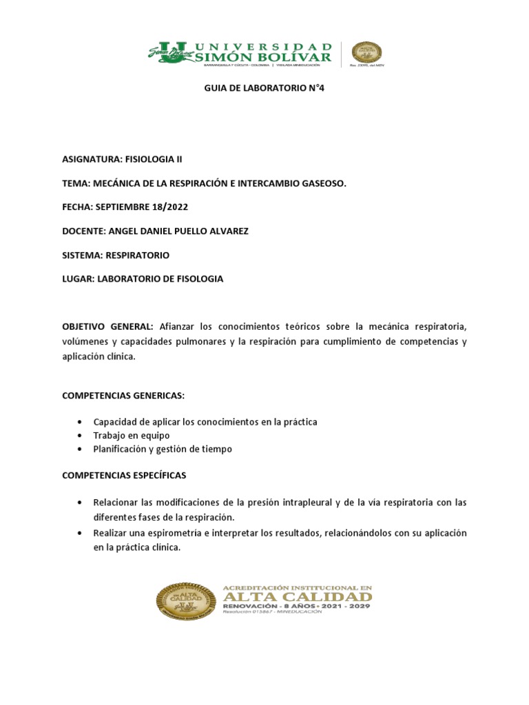 Lab Fisiologia Ii Guia 4 | PDF | Pulmón | Sistema respiratorio