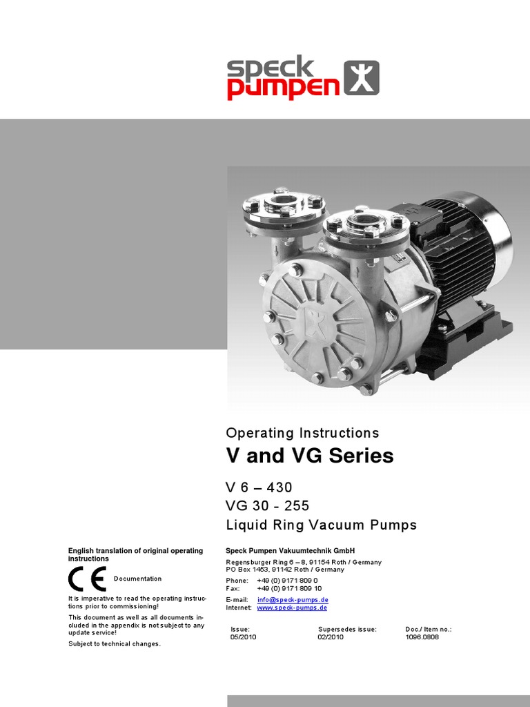 V VG Series Operating Manual | PDF | Pump | Safety