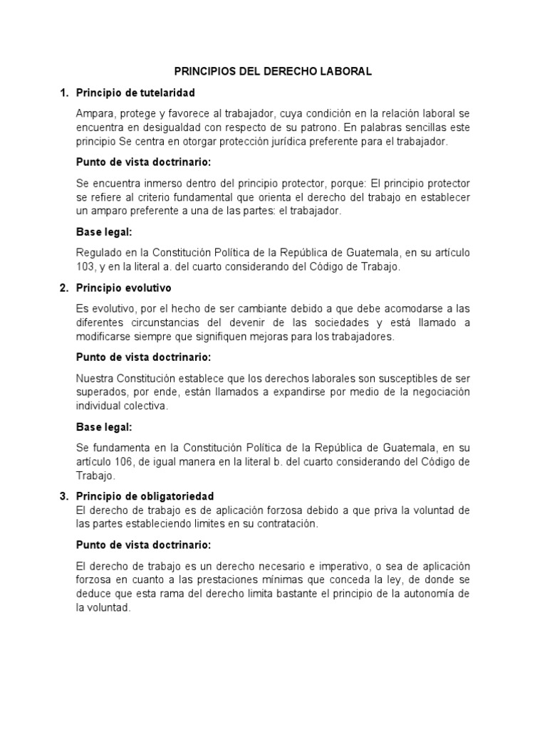 Principios Del Derecho Laboral Contenido Para Infografia Pdf