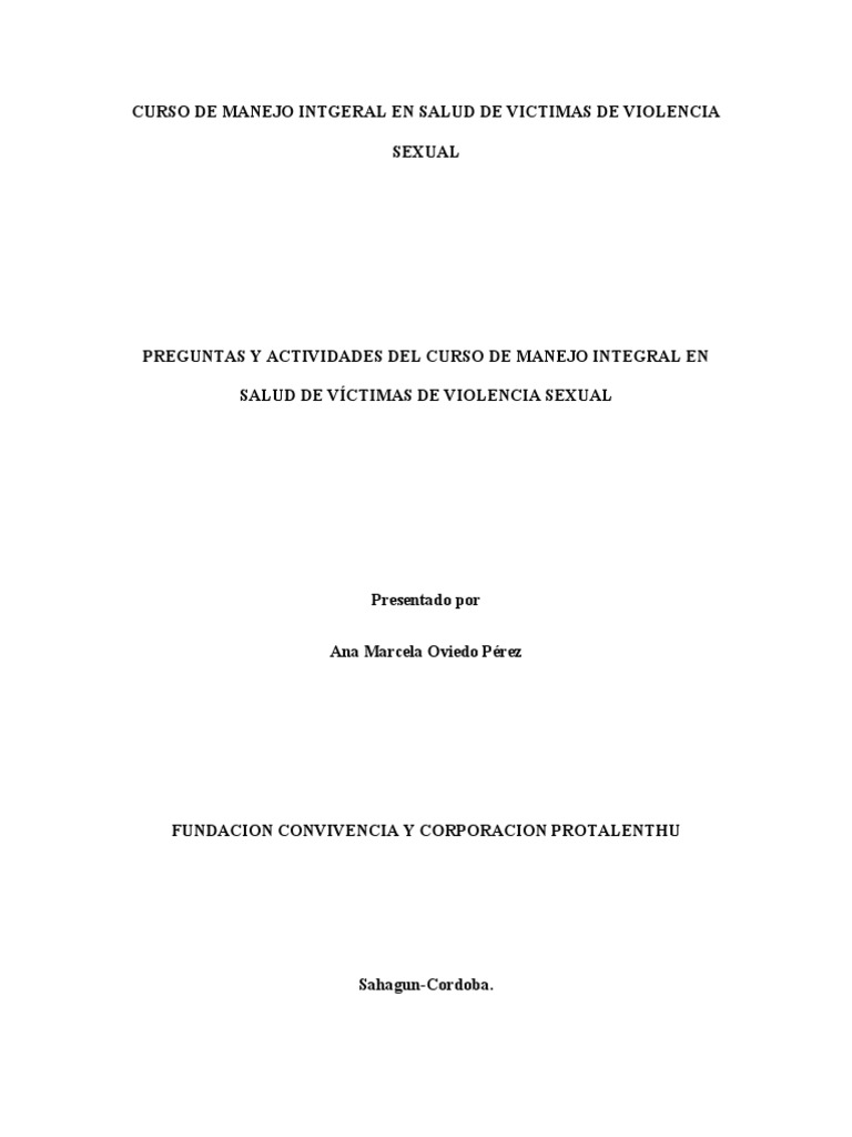 Curso de Manejo Intgeral en Salud de Victimas de Violencia Sexual | PDF ... Curso de Manejo Intgeral en Salud de Victimas de Violencia Sexual | PDF ...
