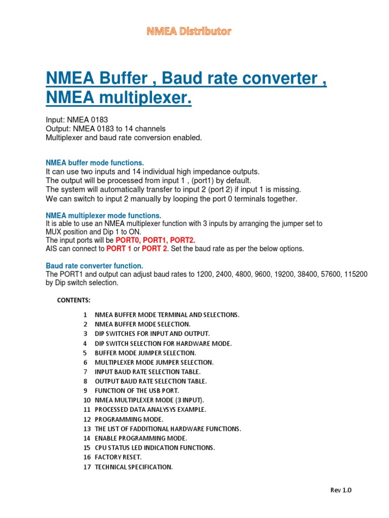 Nmea Buffer Baud Rate Converter Nmea Multiplexer Pdf Inputoutput Manufactured Goods 