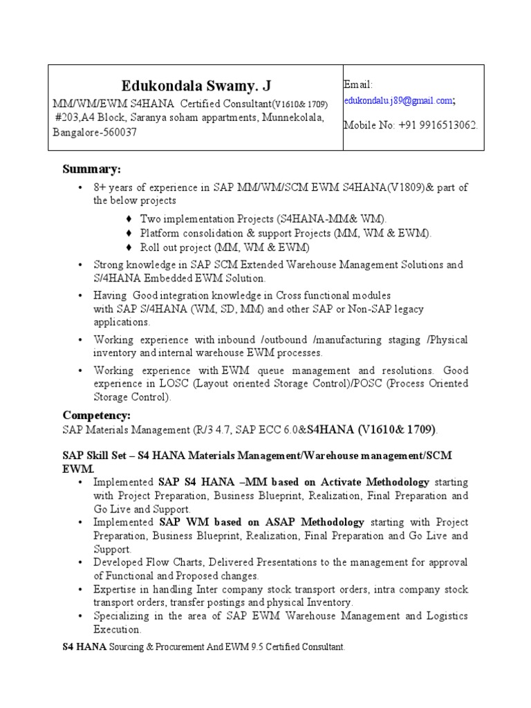 SAP EWM/MM Consultant Profile | PDF | Warehouse | Business