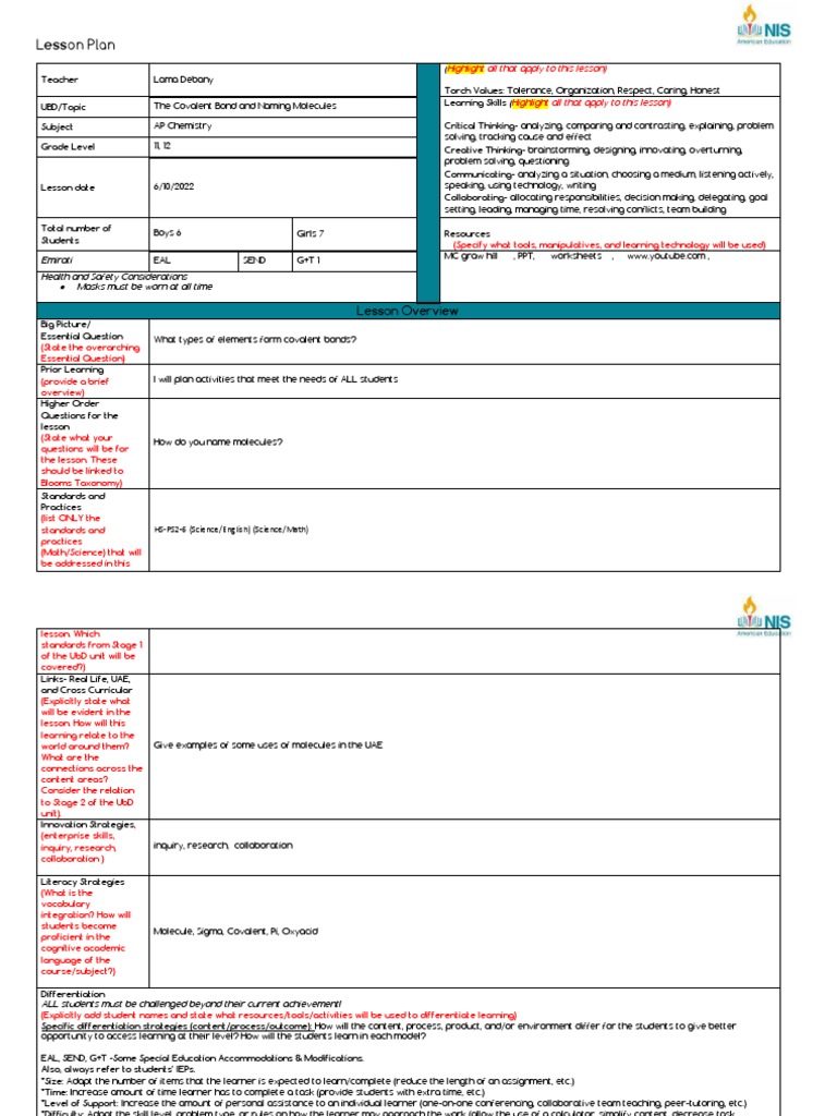 AP Chemistry - Daily Lesson Plan 2 | PDF | Learning | English As A ...