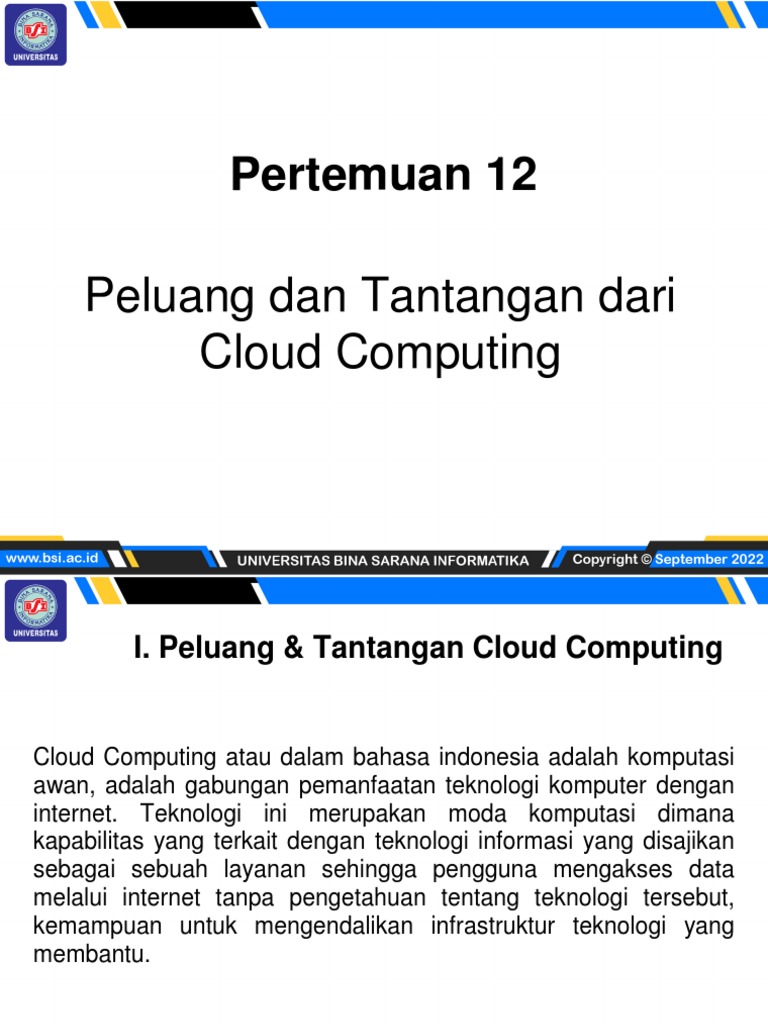Pertemuan 12: Peluang Dan Tantangan Dari Cloud Computing | PDF