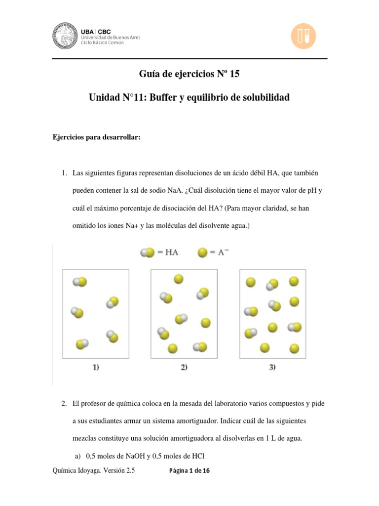 Guía de Ejercicios y Problemas de La Clase 15. Versión 2.5. | PDF | Solución tampón | Ph