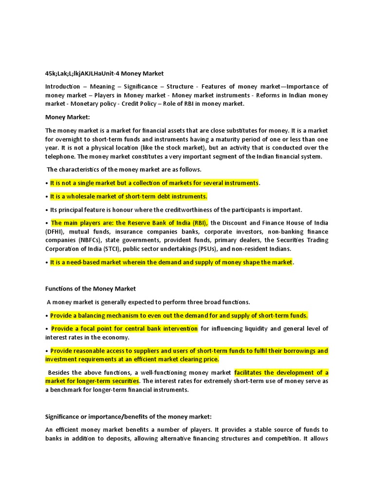 FMS-Unit-4 Money Market | PDF